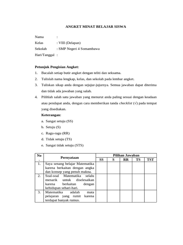 ANGKET MINAT BELAJAR SISWA - ALFANDI | PDF