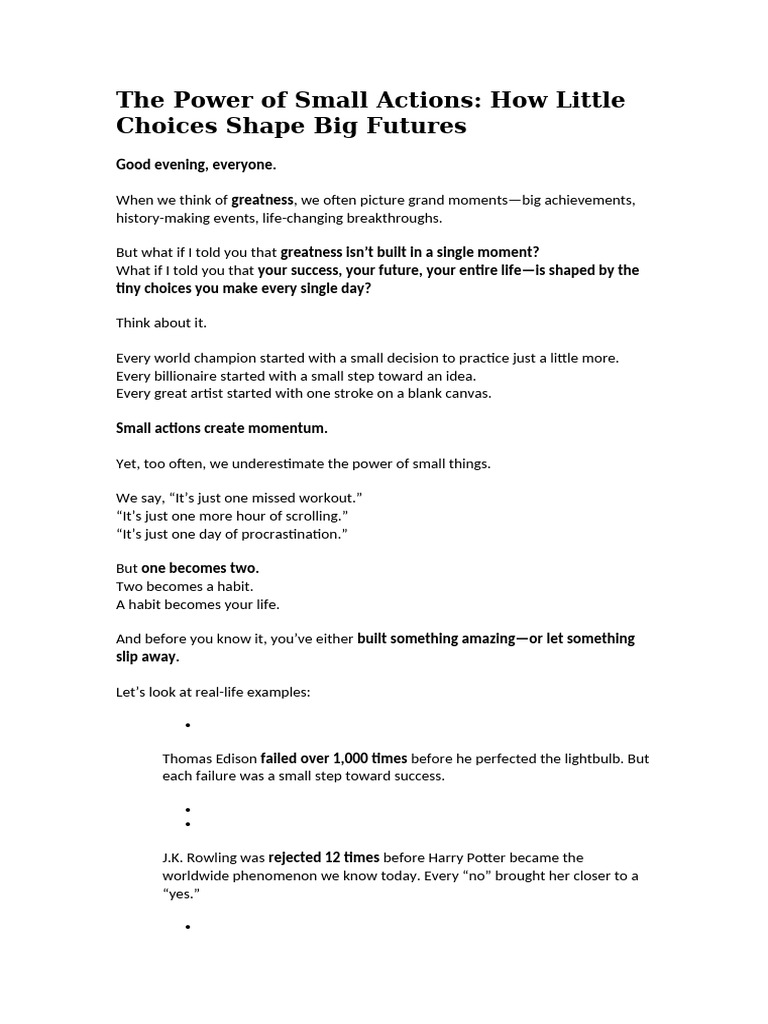 The Impact of Small Actions on Success | PDF