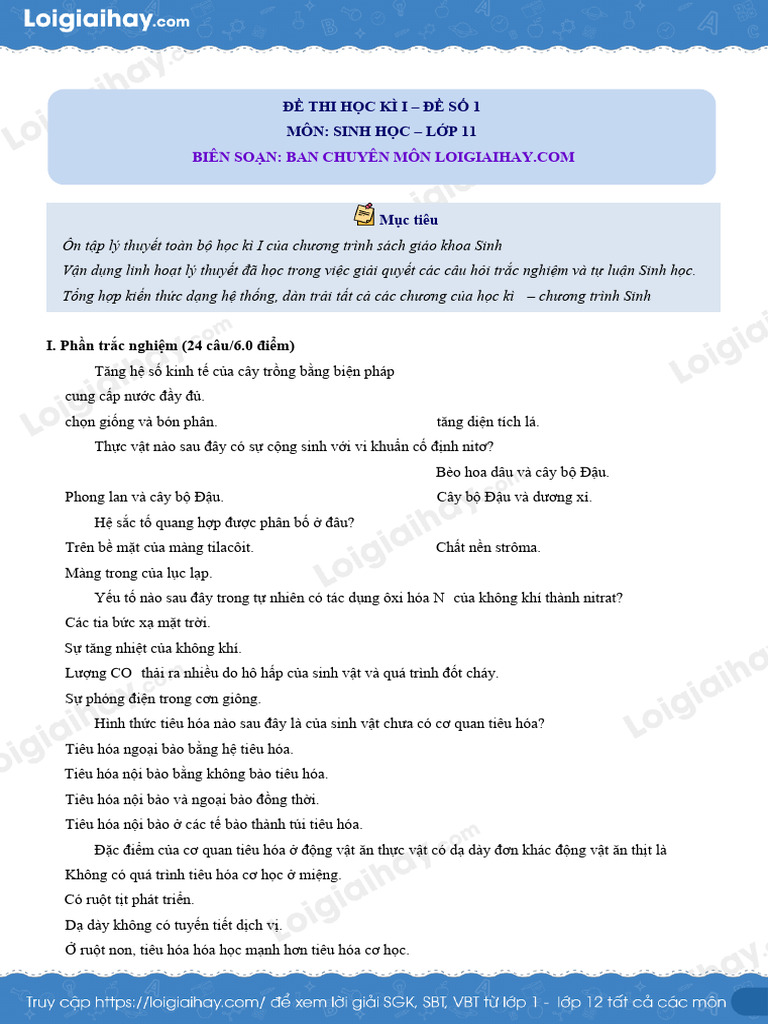 ĐỀ LỚP 11 HK1 1 | PDF