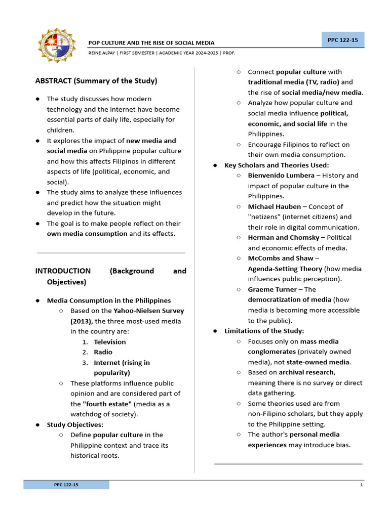 Philippine Pop Culture and Social Media 2025 | PDF | Social Media ...