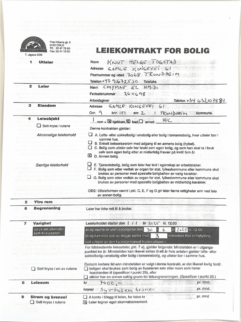 Leiekontrakt For Bolig | PDF