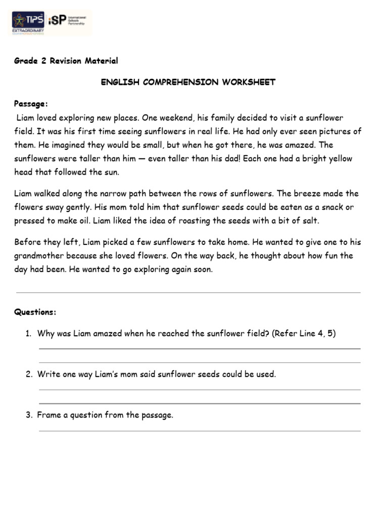 ENGLISH COMPREHENSION WORKSHEET | PDF | Verb | Grammatical Tense