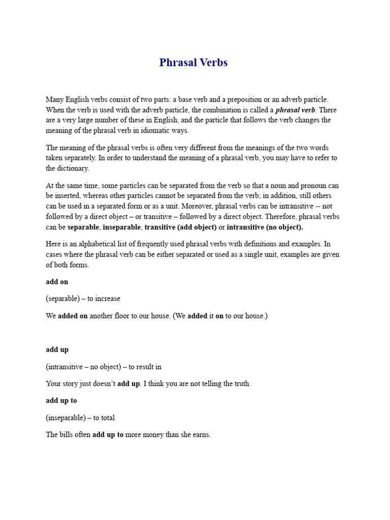 Separable and Inseparable Phrasal Verbs | PDF | Verb | Grammar