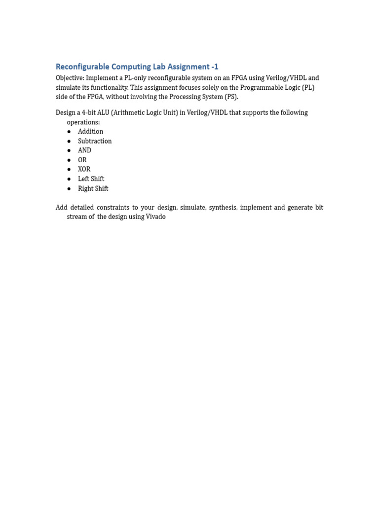 Reconfigurable Computing Lab Assignment 1 | PDF