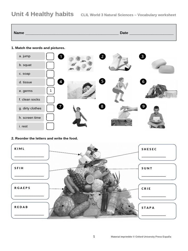 Healthy 3 Vocab Worksheet | PDF