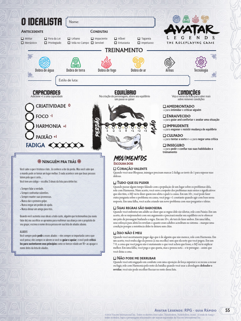 AvatarLegends - Ficha - IDEALISTA | PDF