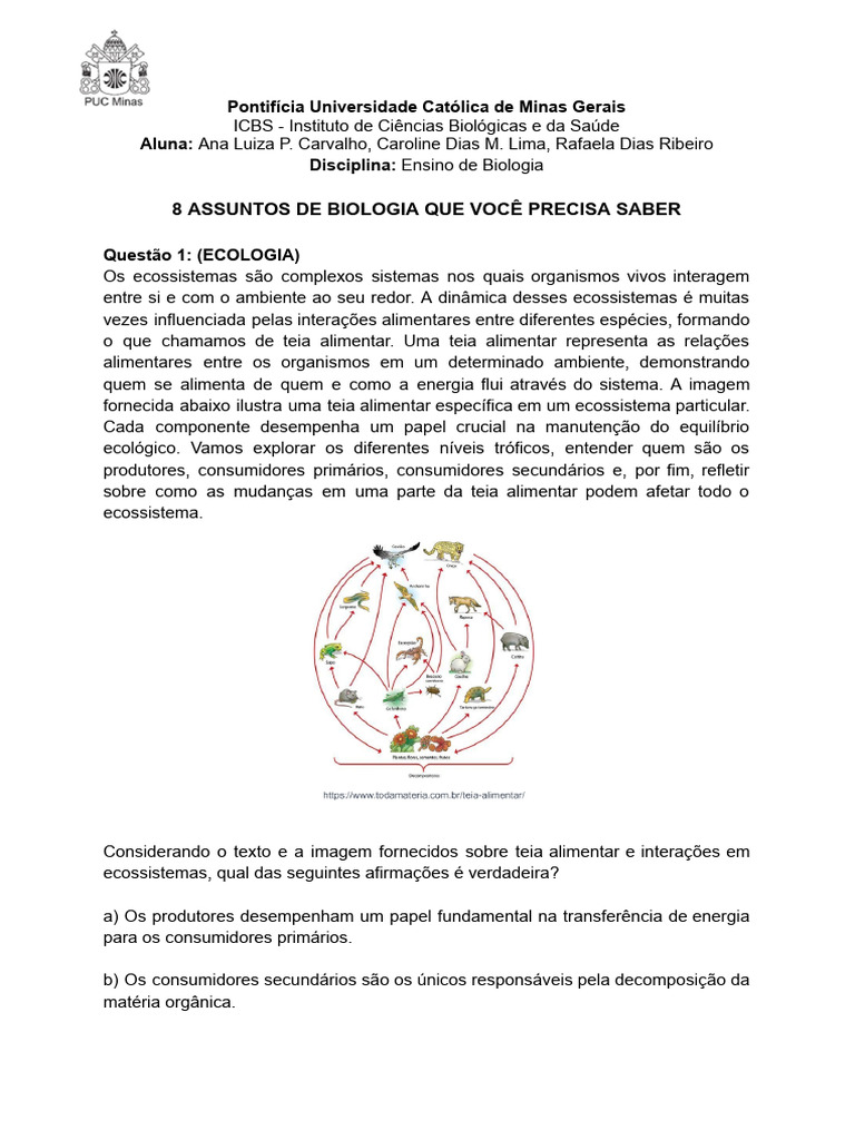 Ensino de Biologia - 3 Questoes Enem | PDF | Food Web | Ecologia