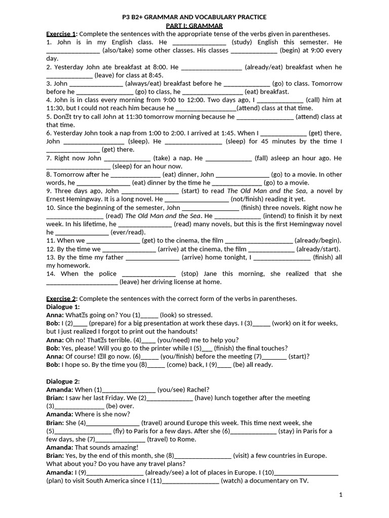 B2+ Grammar and Vocabulary Exercises | PDF | Healthy Diet | English ...