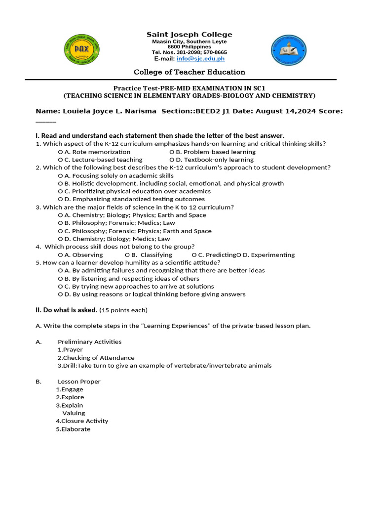 Answer Louiela Narisma 2 | PDF