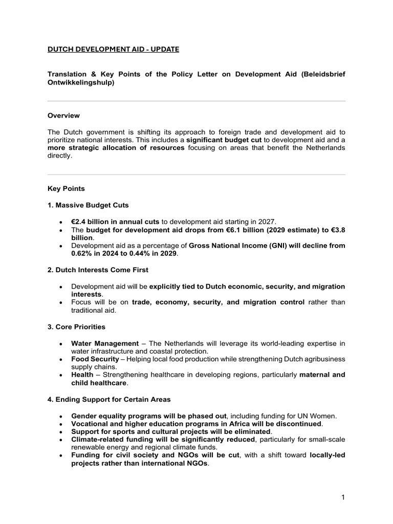 Dutch Development Aid Policy Update | PDF | Development Aid | Aids