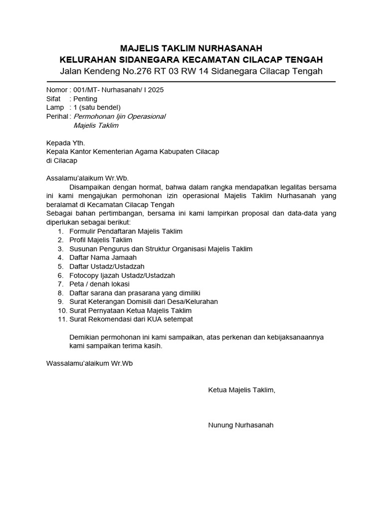 CONTOH_PROPOSAL_IJOB_MAJELIS_TAKLIM[bu nunung] | PDF