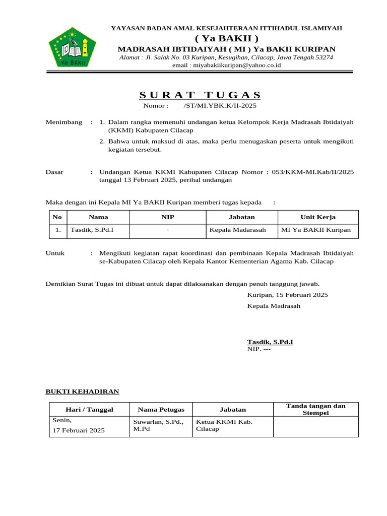 Contoh Surat Tugas Rakor KKM | PDF
