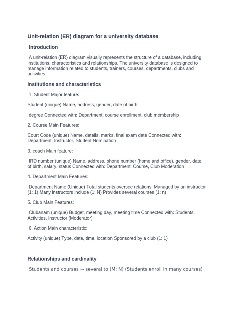 Unit-Relation (ER) Diagram For A University Database | PDF
