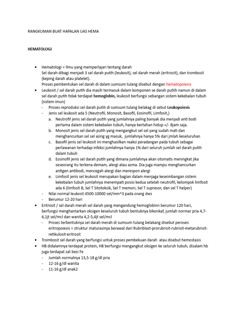 RANGKUMAN BUAT HAPALAN UAS HEMA | PDF