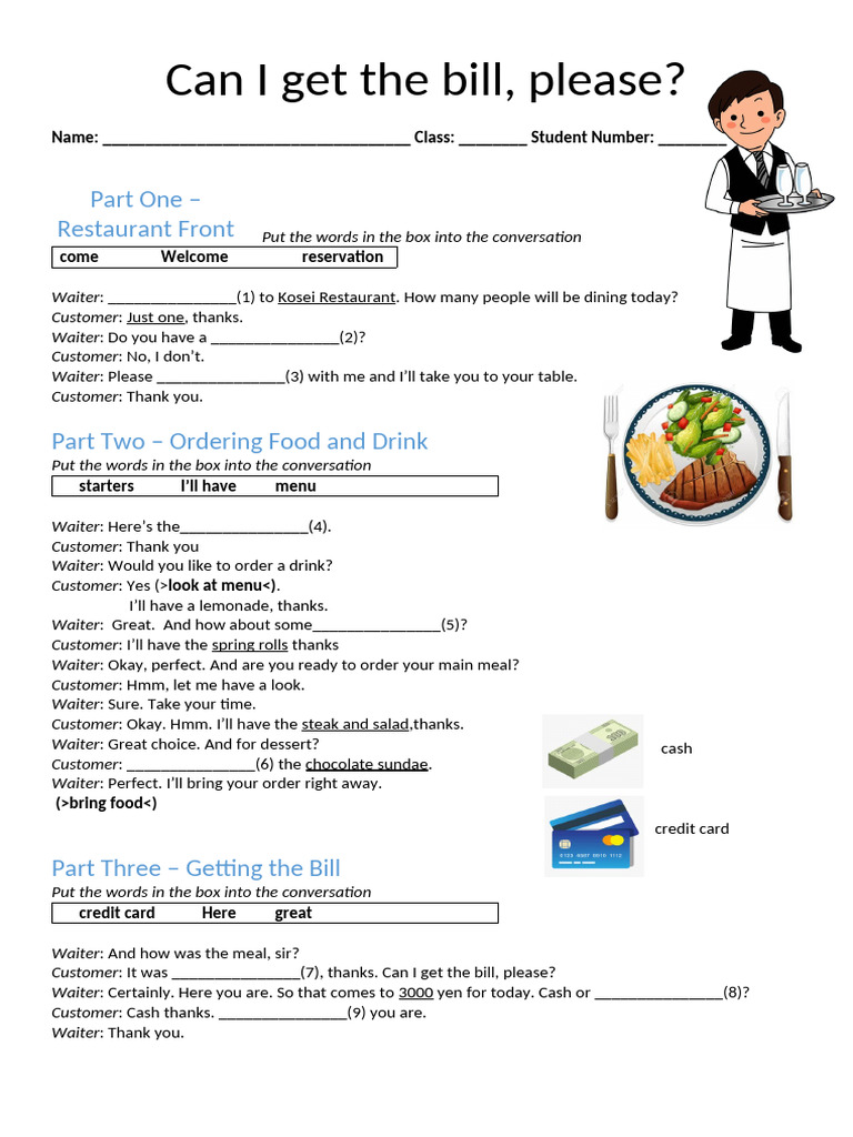 Restaurant Role Play Conversation Topics Dialogs Role Plays Drama and I ...