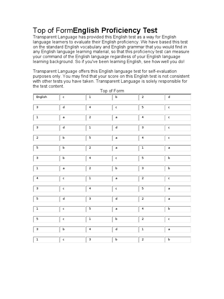 English Proficiency Test | PDF | English Language | Communication