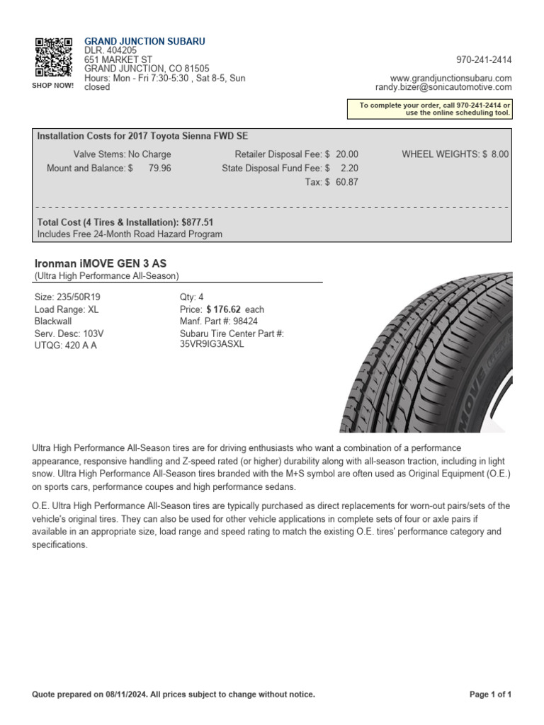 Tire Quote | PDF | Tire | Motor Vehicle