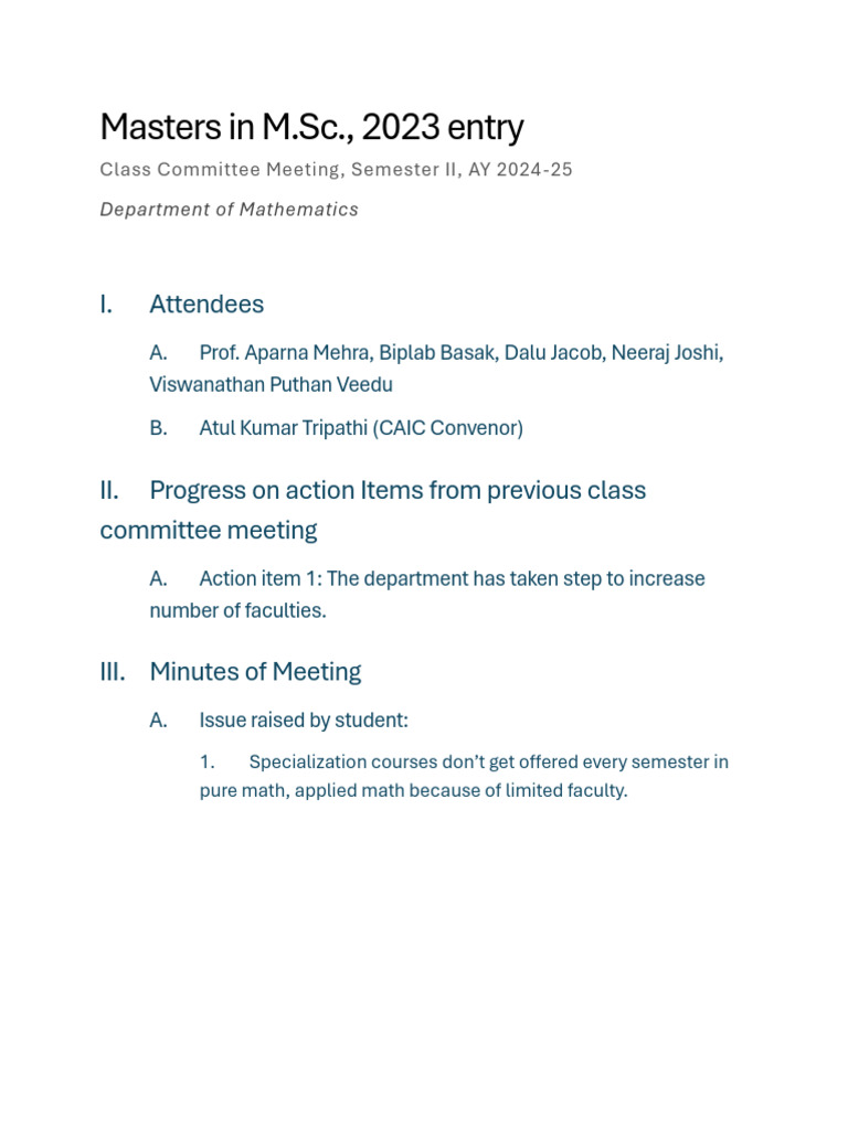 Class Committee Meeting Minutes | PDF
