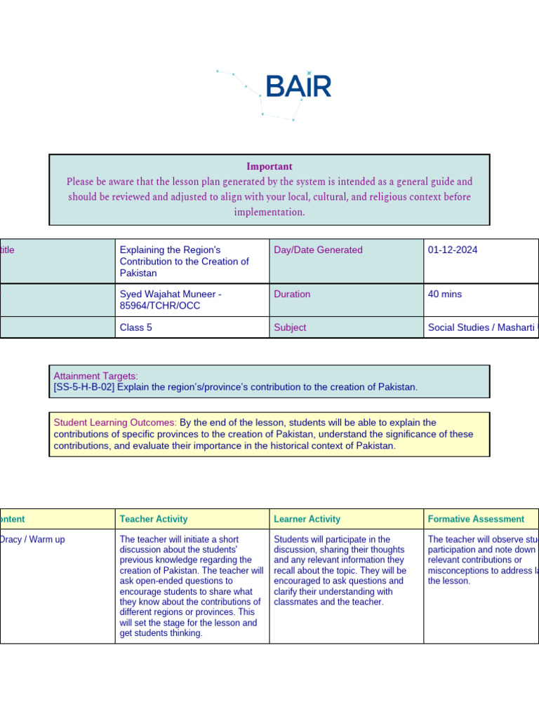 BAIR Lesson Plan __ Social Studies _ Masharti Uloom __ Class 5 __ 01-12 ...