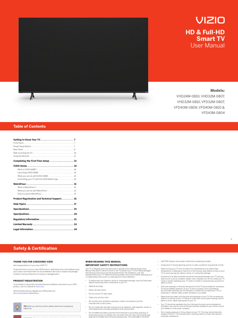 Vizio VHD24M-0810 Manual | PDF | Hdmi | Electrical Connector