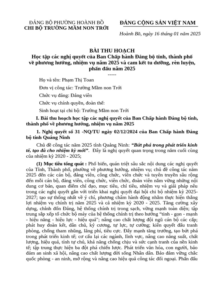 BÀI Thu Hoach J KH Thuc Hien NQ 2025 TOAN | PDF