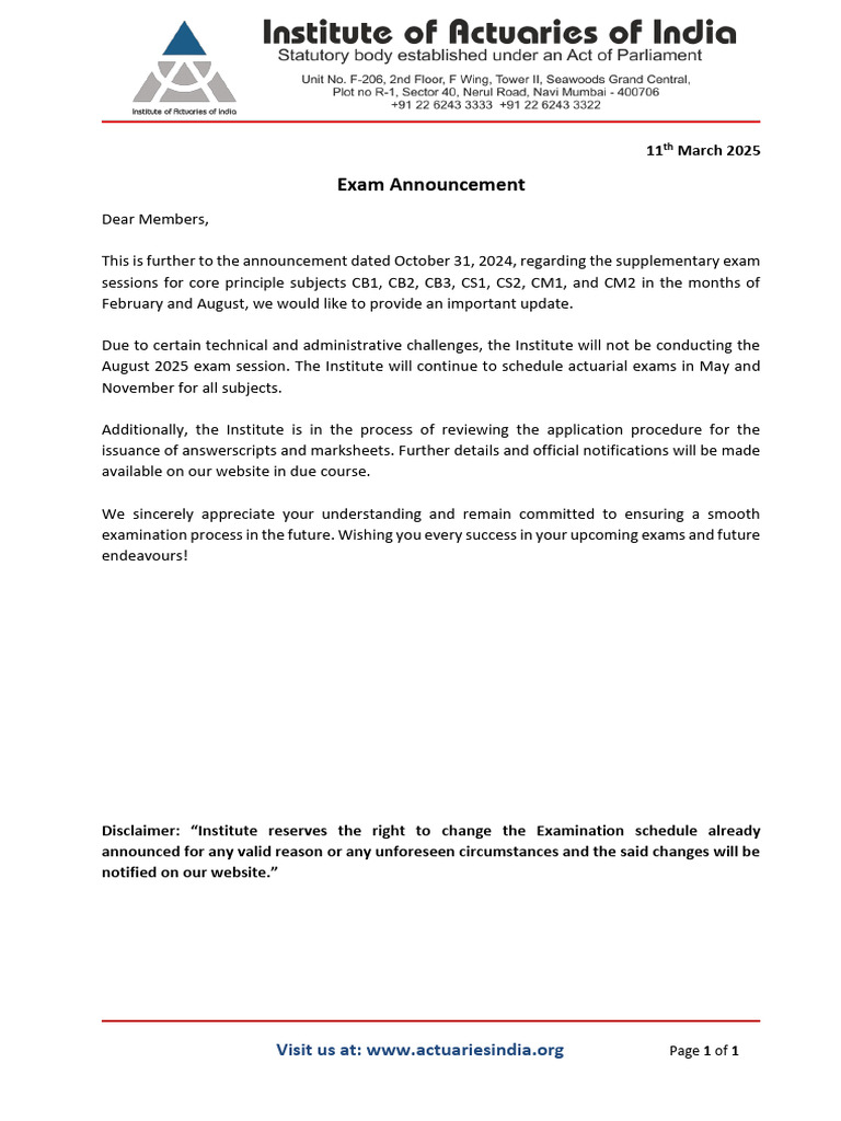 Exam Announcement - 11032025 | PDF