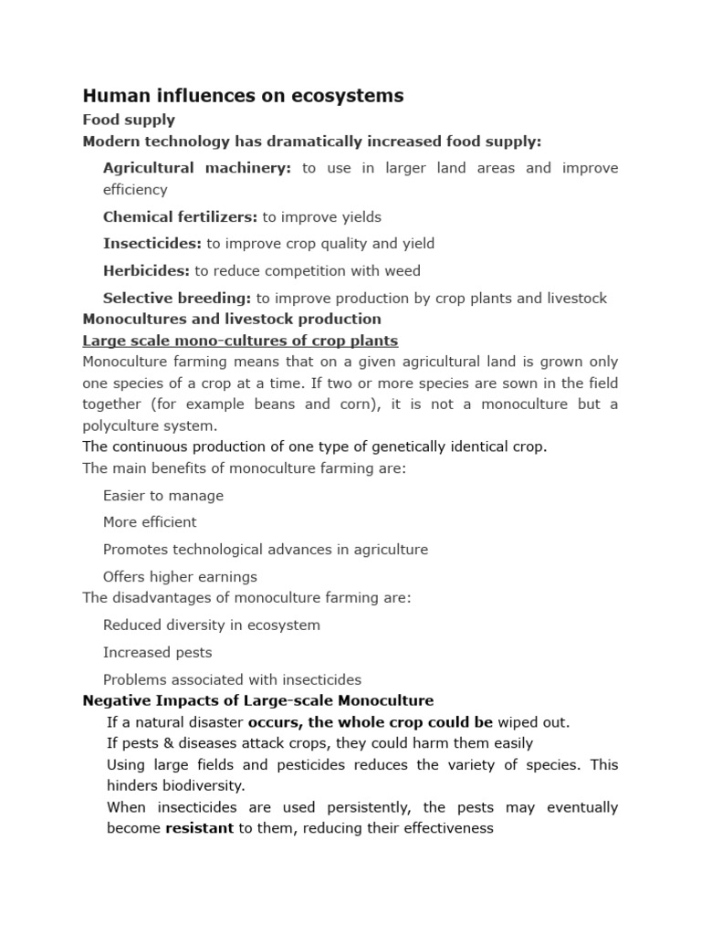 Human Impact on Ecosystems and Food Supply | PDF | Agriculture ...