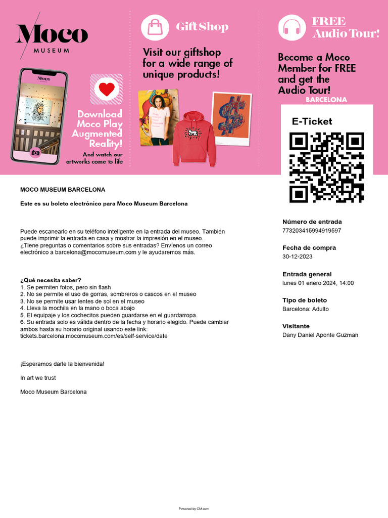 E-Ticket: Moco Museum Barcelona Este Es Su Boleto Electrónico para Moco Museum Barcelona | PDF