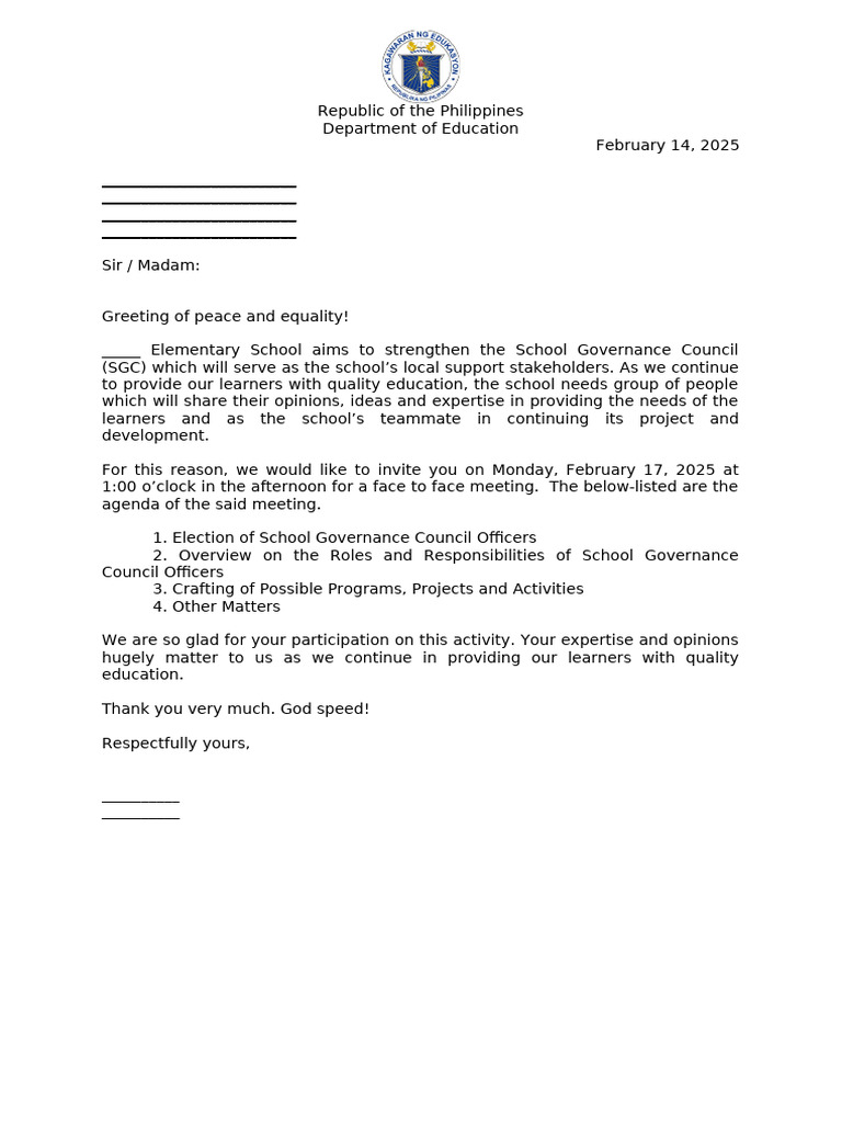 Invitation to School Governance Meeting | PDF