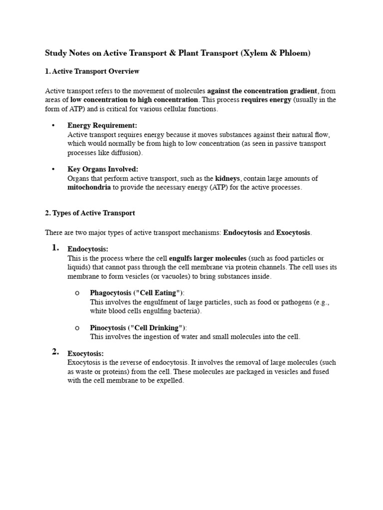 IB Biology - Cell Transport Notes 3 | PDF | Cell Membrane | Physiology