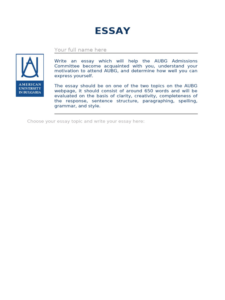AUBG Admission Essay Guidelines | PDF
