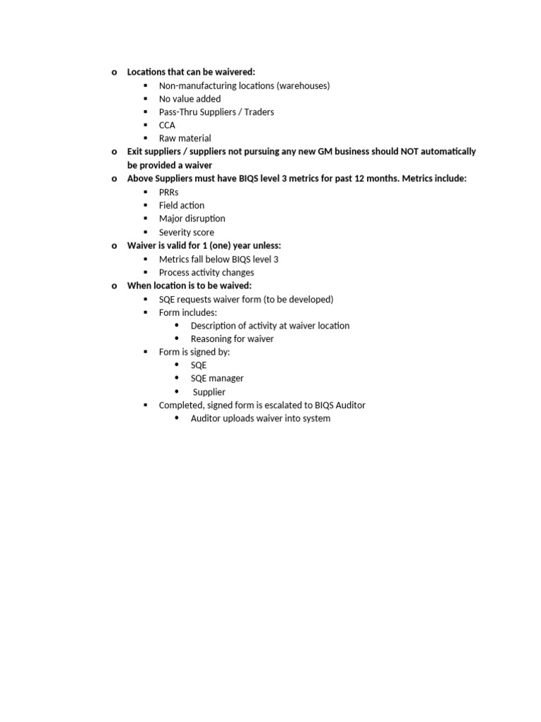 Guidelines and Criteria for BIQS Waiver | PDF