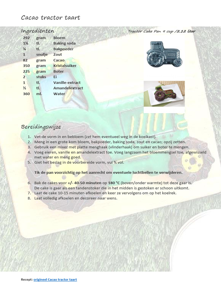 NW 9 Cup Tractor Cake Pan 2.12 Liter - Cacao Tractor Taart | PDF