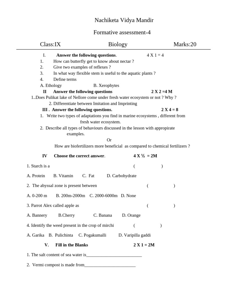 Class 9 Fa4 Bio 1 | PDF