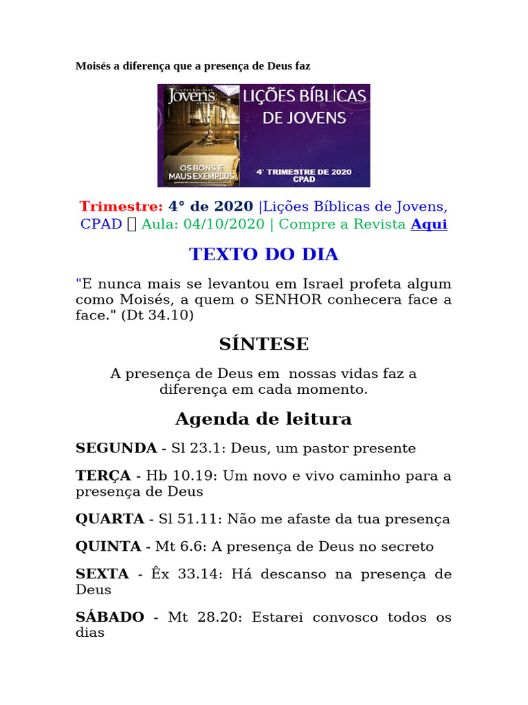 01 Moisés A Diferença Que A Presença De Deus Faz Pdf Moisés Abraão