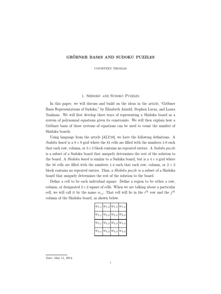 GRÖBNER BASES AND SUDOKU PUZZLES | PDF | Algebra | Mathematics