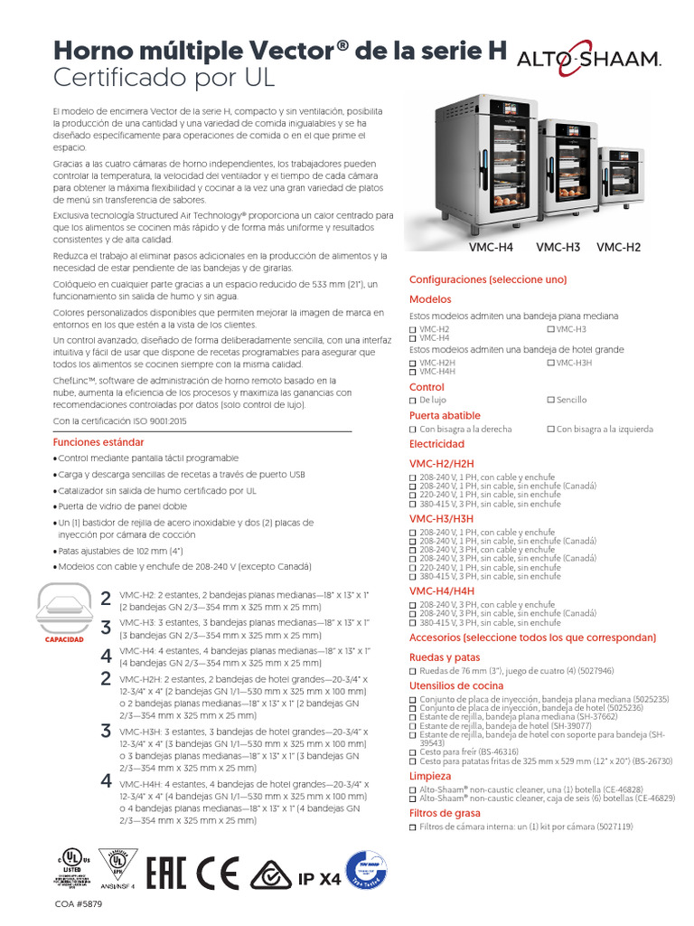 Ficha Tecnica Vector Horno Vmc h3 | PDF