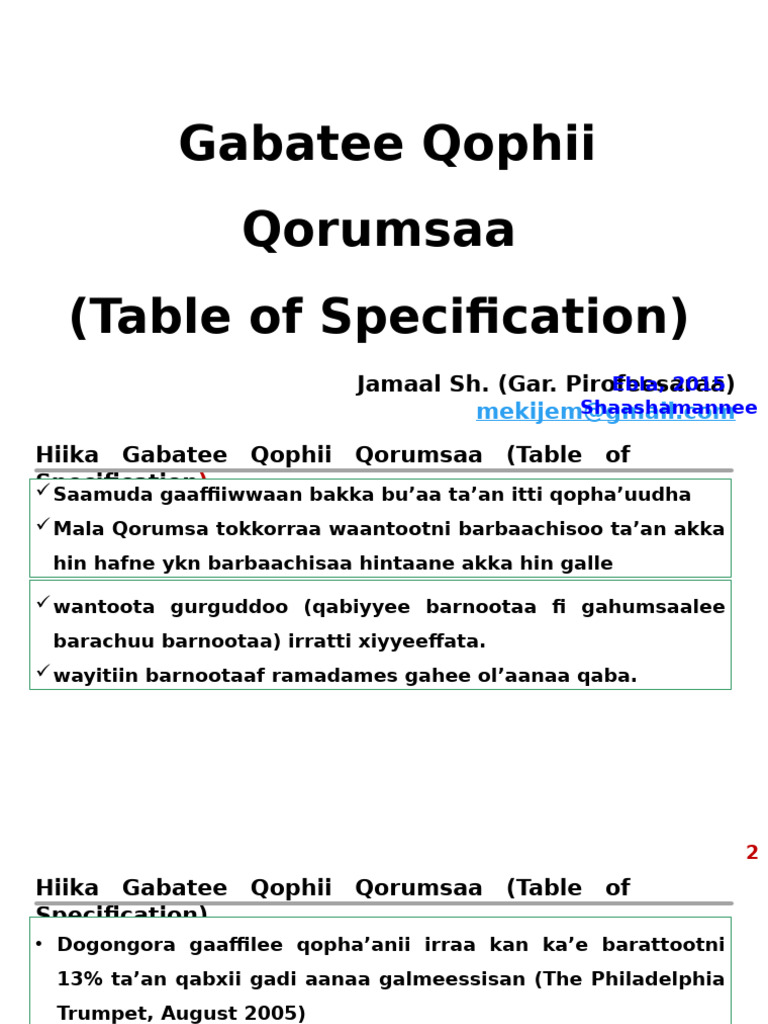 Table of Specification | PDF