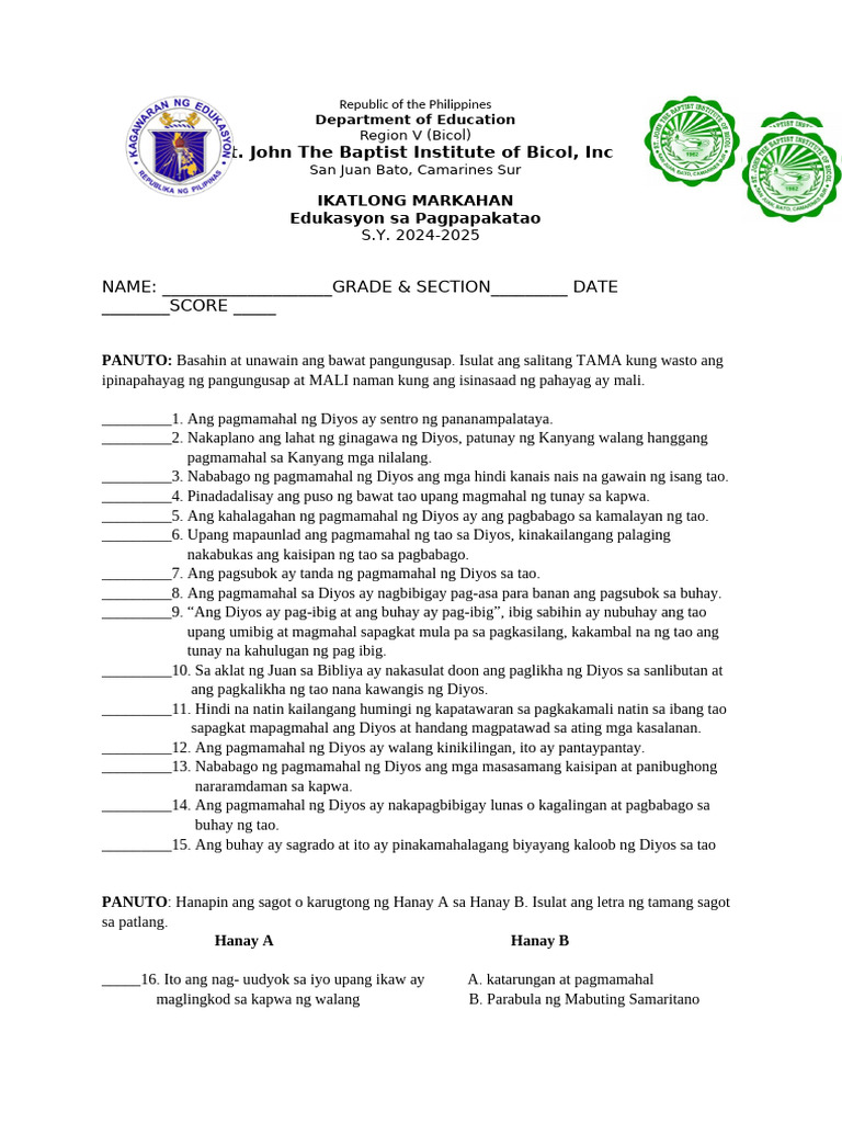 TQ ESP Quarter 3 | PDF
