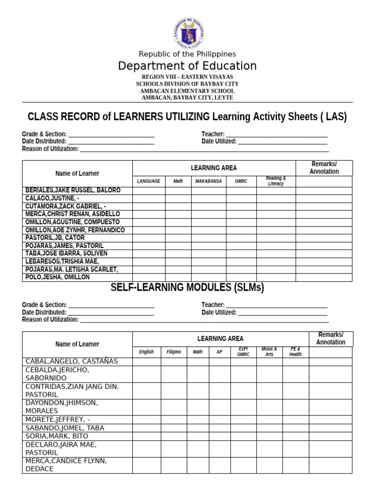 CLASS RECORD for MODULES | PDF