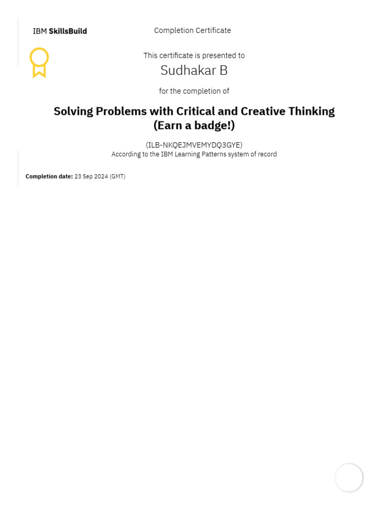 Certificate for Creative Thinking Course | PDF