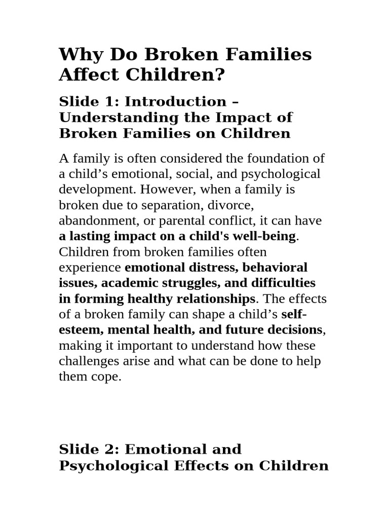 Impact of Broken Families on Children | PDF | Self Esteem | Fear