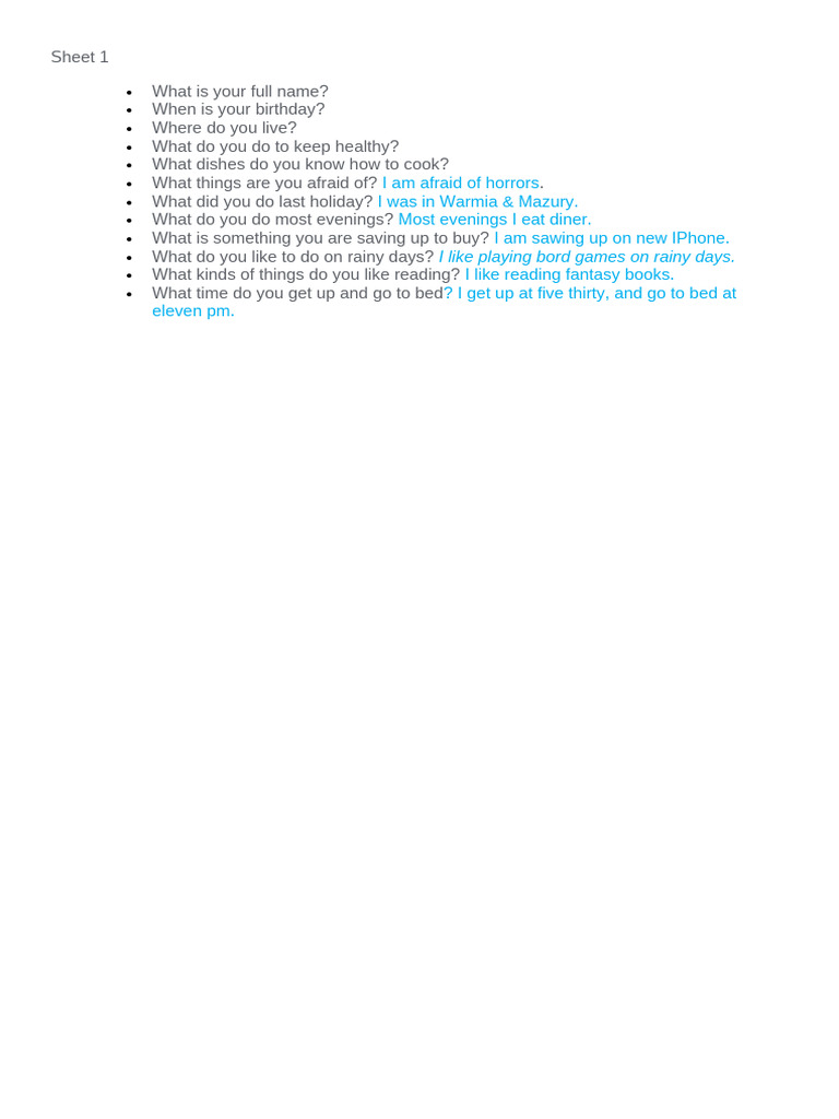 The All About Me Questions - 1 | PDF