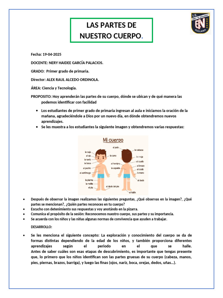 sesión de ciencia el cuerpo y sus partes 2023 | PDF | Cognición ...