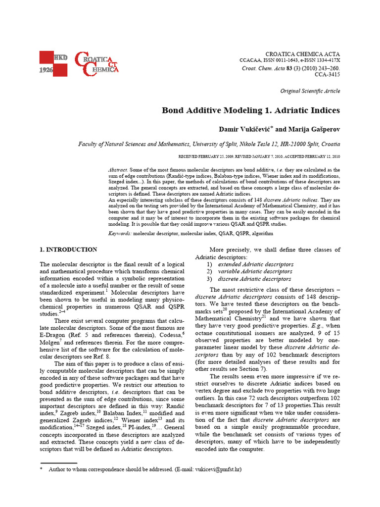 Bond Additive Modeling 1. Adriatic Indices | PDF | Quantitative ...