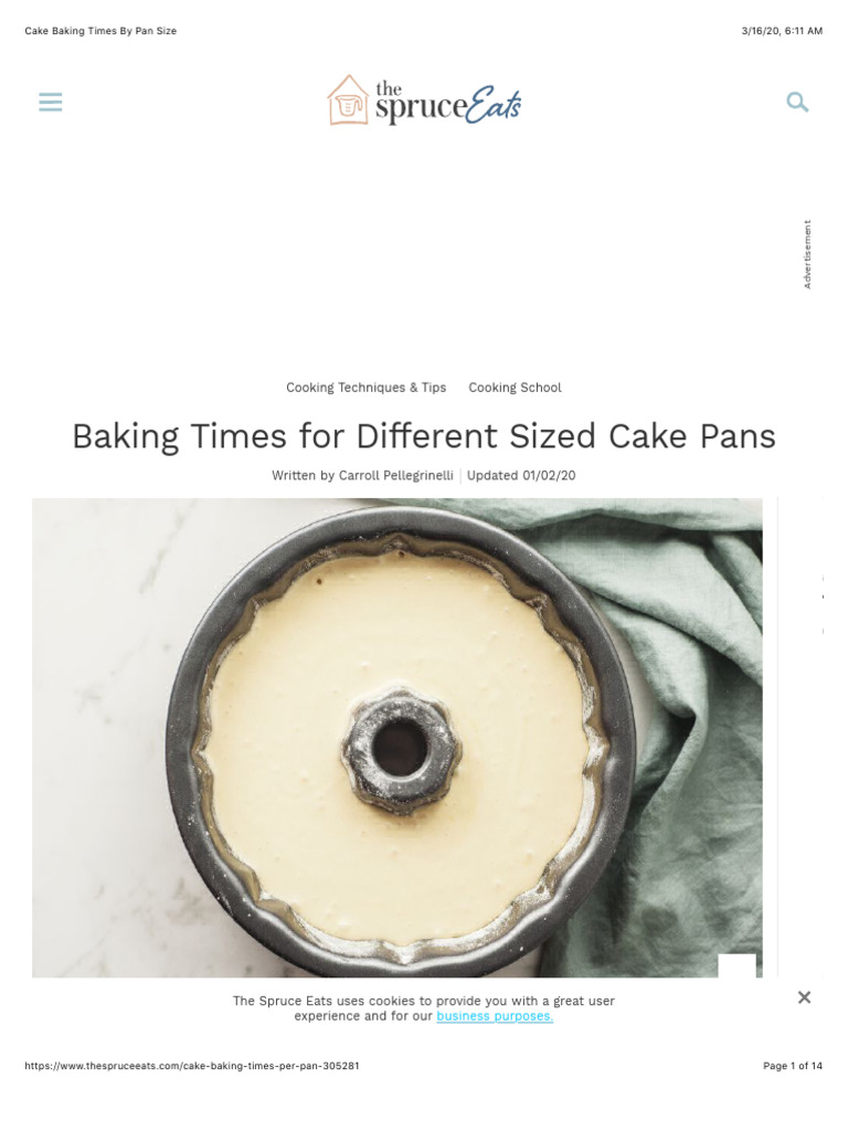 Cake Baking Times by Pan Size | PDF | Cakes | Baking