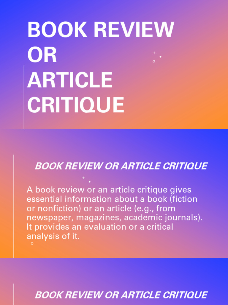 4th - Lesson 2 - Book Review and Article Critique | PDF | Macbeth ...
