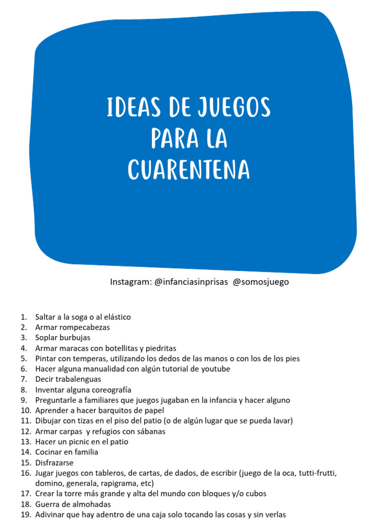 JUEGOS - PARA LA CUARENTENA - Ideas para Hacer Adentro de Casa | PDF