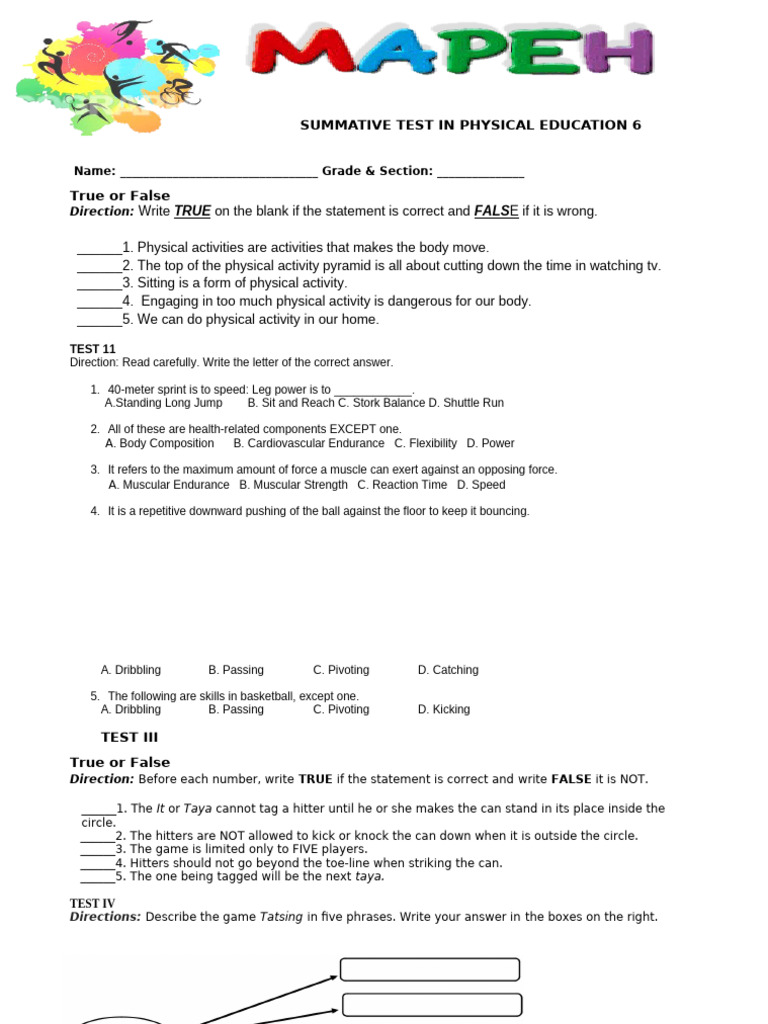 Physical Education Summative Test 1st Quarter | PDF