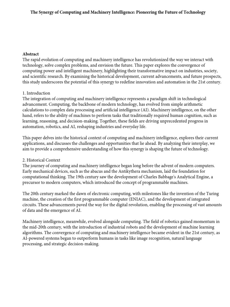 The Synergy of Computing and Machinery Intelligence | PDF | Artificial ...